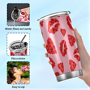 Yasala Valentines Tumbler Poppy Heart Lip Romance Insulated Coffee Cup Beverage Container Office Travel Mug with Straw and Lid 20oz Holiday Back to School Gift