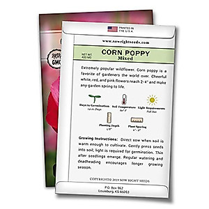 Sow Right Seeds - Poppy Flower Seeds Collection to Plant - Corn, Oriental, Purple Gleam, California Orange, and White Linen Varieties for Planting and Growing a Beautiful Garden; Non-GMO Heirloom Seed