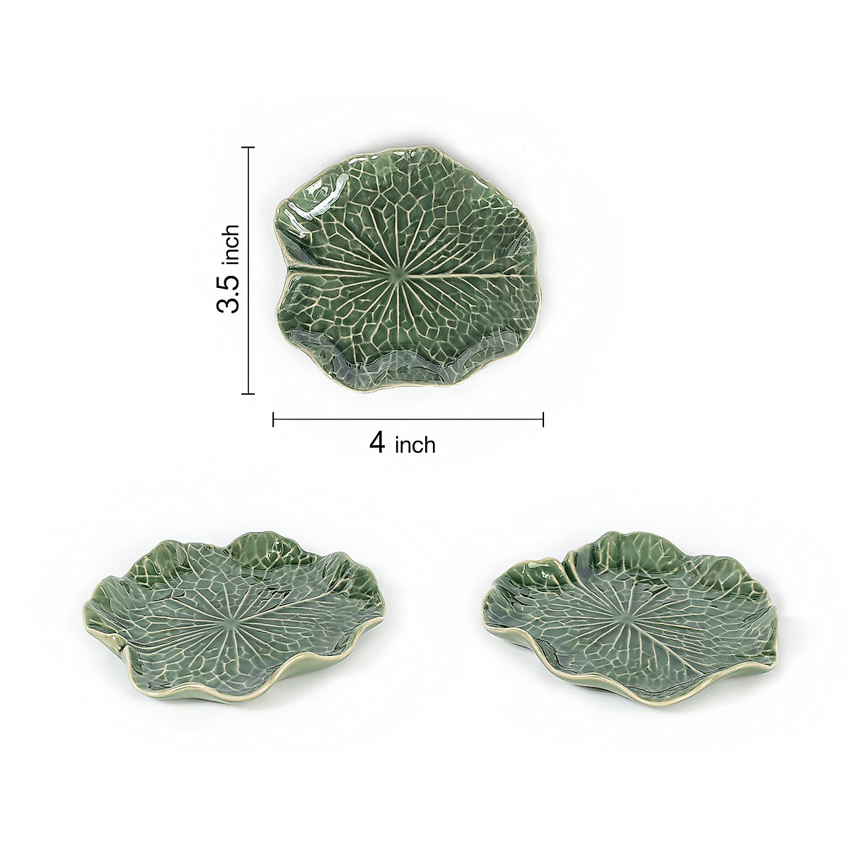 BestySuperStore Tiny 4" Green Lotus Leaf Shaped Tray - Handmade Ceramic Porcelain Decorative Plate Dish Catchall Miniature Container for Jewelry Personal Items Incense Holders Ashtray Décor Gifts