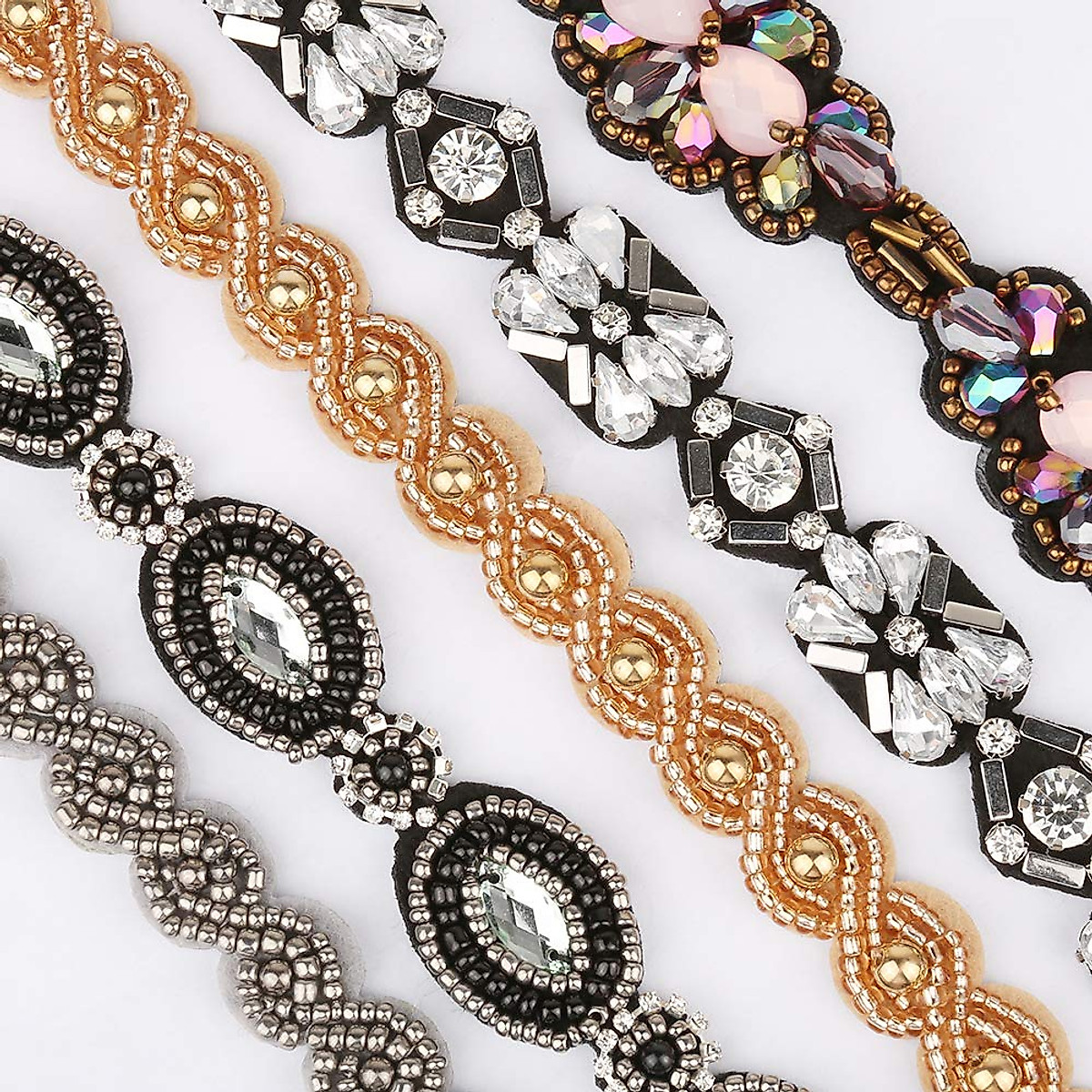 Teenitor Elastic Beaded Headbands, 5pcs Beads Headband,Jewels Headband,Crystal Rhinestone Headband for Women Girls