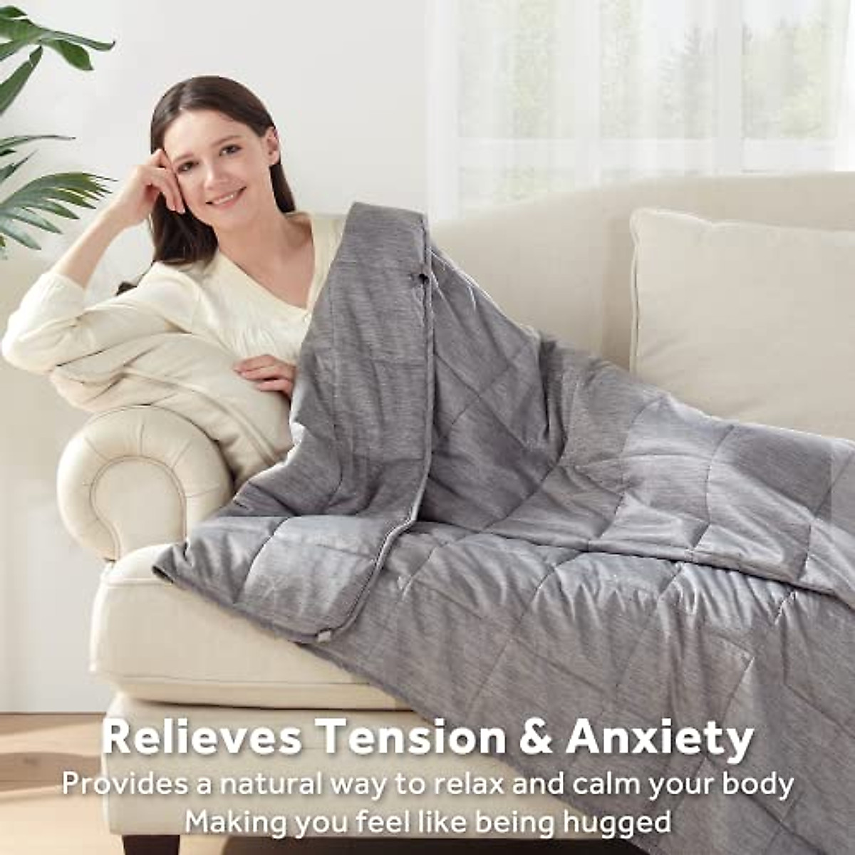 Silkyrest Cooling Weighted Blanket for Adults 15lbs 60" x 80" Queen Size Double-Sided Heavy Blanket for Sleeping Breathable Microfiber Material with Glass Beads for Summer, Gifts for Men Women, Grey