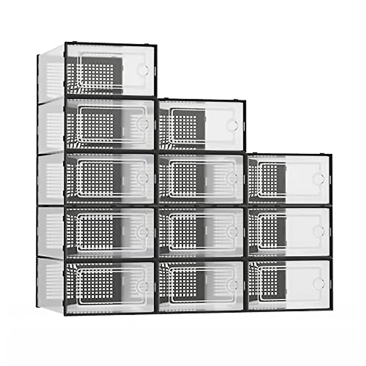 JOCHER 12 Pack Shoe Storage Boxes Black,Clear Plastic Stackable Shoes Organizer for Closet,Sneaker Storage Bins with Lids,Shoe Storage Containers for Under Bed,Entryway,Closet Floor,Space Saving