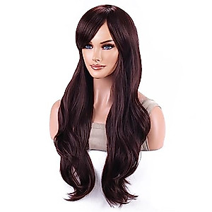 AneShe Wigs 28 Inch 70cm Long Curly Wavy Hair Wig Heat Resistant Cosplay Wig with Wig Cap (Dark Brown)