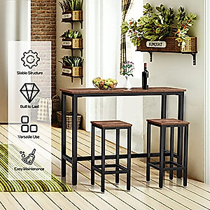 COSTWAY 3-Piece Bar Table Set, 39.5” Bar Table with 2PC 28” Bar Stools, Pub Height Dinning Table Set with Counter Height Backless Stools, Breakfast Table Set for Apartment/Bistro/Pub (Rustic Brown)