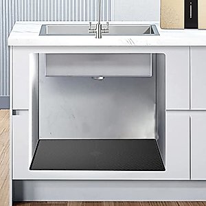 Under Sink Mat,PRETIRENO 34" x 22" Silicone Under Sink Liner for Kitchen & Bathroom Sink Base Cabinets,Under Sink Drip Tray with Lip, Black