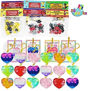 WODMAZ Valentines Day Gifts for Kids, 28 Pack Valentines Day Cards with Heart Pop Fidget Toys for Valentine Party Favors, Valentine Classroom Exchange Prize Supplies, Valentine's Greeting Cards