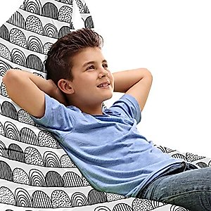 Ambesonne Geometric Lounger Chair Bag, Horizontal Half Circles in Stripes and Polka Dots All Drawn by Hand, High Capacity Storage with Handle Container, Lounger Size, Charcoal Grey and White