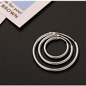 Sllaiss 3 Pairs 925 Sterling Silver Small Hoop Earrings For Women Men Round Endless Hoop Earrings Set Lightweight 10MM 15MM 20MM (Set 1：10MM 15MM 20MM)
