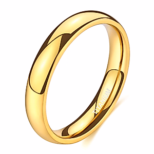 TIGRADE 2mm 4mm 6mm Gold Titanium Ring Plain Dome High Polished Wedding Band Comfort Fit Size 3-13.5, 4mm, Size 8