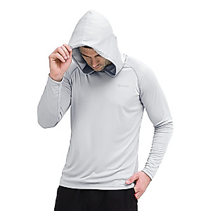 Men's UPF 50+ Sun Protection Hoodie Outdoor Long Sleeve T-Shirt for Running, Fishing, Hiking Grey