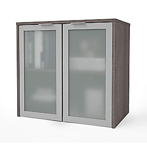 Bestar i3 Plus Hutch with Frosted Glass Doors, 31W, Bark Grey