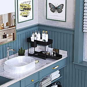 4 Pack 2-Tier Under Sink Organizer with Sliding Storage Drawer, Multi-Purpose Under Sliding Cabinet Shelf Basket Collection Organizer Drawer for Bathroom Kitchen with Hanging 8 Cup and 16 Hooks
