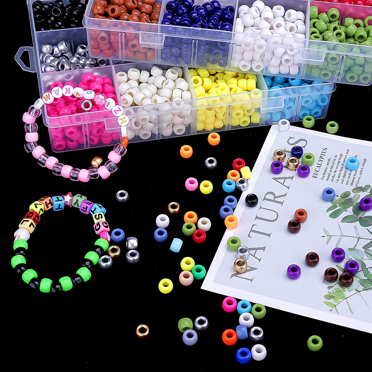 Greentime Pony Beads Jewelry Making Kit, 9mm Pony Beads Rainbow Opaque Beads Small Loose Spacer Beads for Friendship Bracelet Jewelry Necklace Making Crafts for Independence Day Gift (24colors)