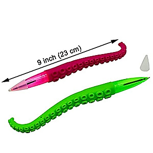 Maydahui 8PCS Octopus Tentacle Shaped Ballpoint Pen Funny Finger Puppet Pen Black Ink Devilfish Fish Pens Soft Silicone for Boys School Student
