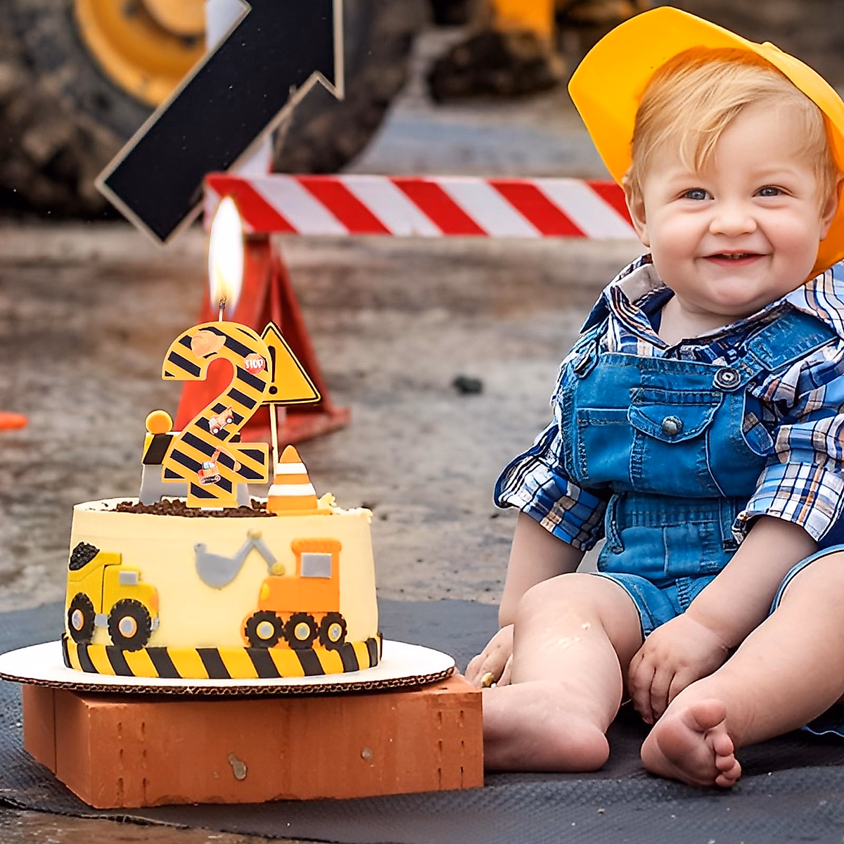 iNINGER Construction Birthday Candles,3rd Birthday Candle Yellow and Black Stripes Candle,Number 3 Candle Happy Birthday Cake Candle for Boys Construction Birthday Party Decorations Supplies