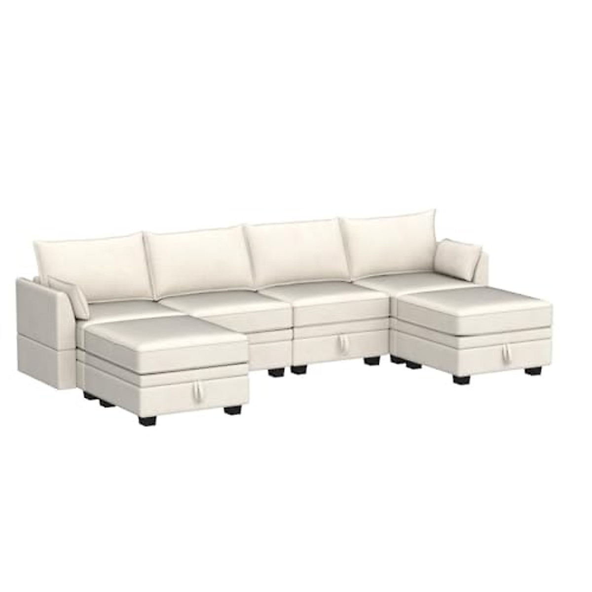 P PURLOVE Sectional Sofa, Large Modular Sectional Sofa, Convertible Couch with Reversible Chaise for Living Room with Plastic Legs (Beige)