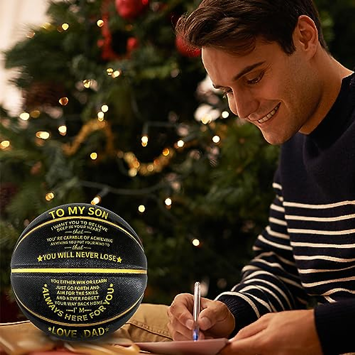 JOINOW Personalized Outdoor Basketball Christmas Basketball Gifts Leather Basketball 29.5 Inch Indoor Basketball Engraved Basketball Birthday Graduation - You Never Lose You Either Learn Or Win