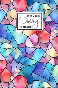 2023 - 2024: 18 Month Diary A5 Week to View on 2 Pages Weekly Journal Agenda WO2P Planner Jul 23 to Dec 24 Horizontal With Moon Phases, UK & US ... Mosaic Watercolour Vibrant Rainbow Colours