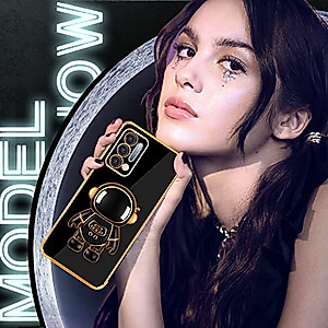 Buleens for OnePlus Nord N200 5G Case with Astronaut Stand, Girls Women Nord N200 5G Cases, Cute Girly 6D Outer Space Heart Pattern Phone Cover for OnePlus Nord N200 5G 6.49 Inch Black