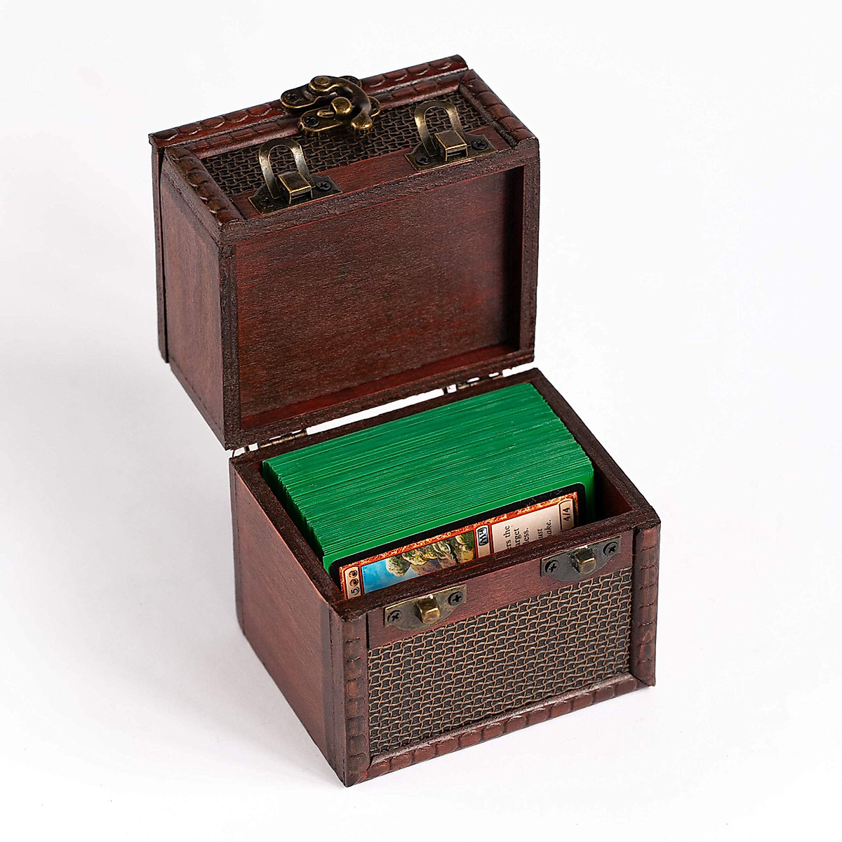 KakapopoTCG Elven Vault (Chainmail) Wood Deck and Counter Box Protector Sleeve Storage Trading Cards TCG MTG Magic FaB YGO EDH Commander Box FaB TCG PTCG Dice Box DnD Spell Box