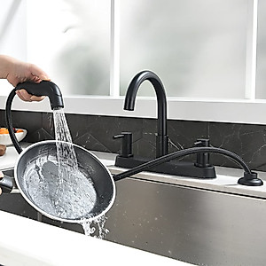 Black Kitchen Faucet, Matte Black Kitchen Faucet with Sprayer, 3 Hole or 4 Hole Matte Black Faucet for Kitchen Sink, Touch Kitchen Faucet with Side Sprayer, TDLKF033B