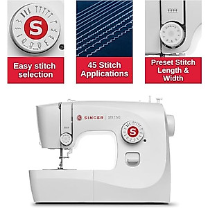 SINGER M1150 Lightweight & Portable Sewing Machine With 45 Stitch Applications, LED Light & 1-step Buttonhole | Used for Mending and Sewing