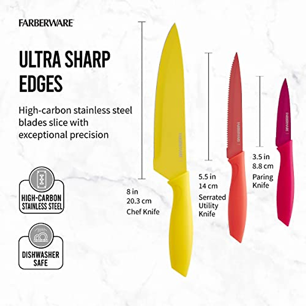 Farberware Chef Knife Set, 3 Piece, Multicolor