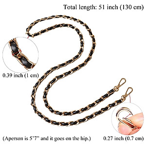 BEAULEGAN Purse Chain Strap - Microfiber Leather - Replacement for Crossbody Shoulder Bag - 51 Inch Long, Black/Gold