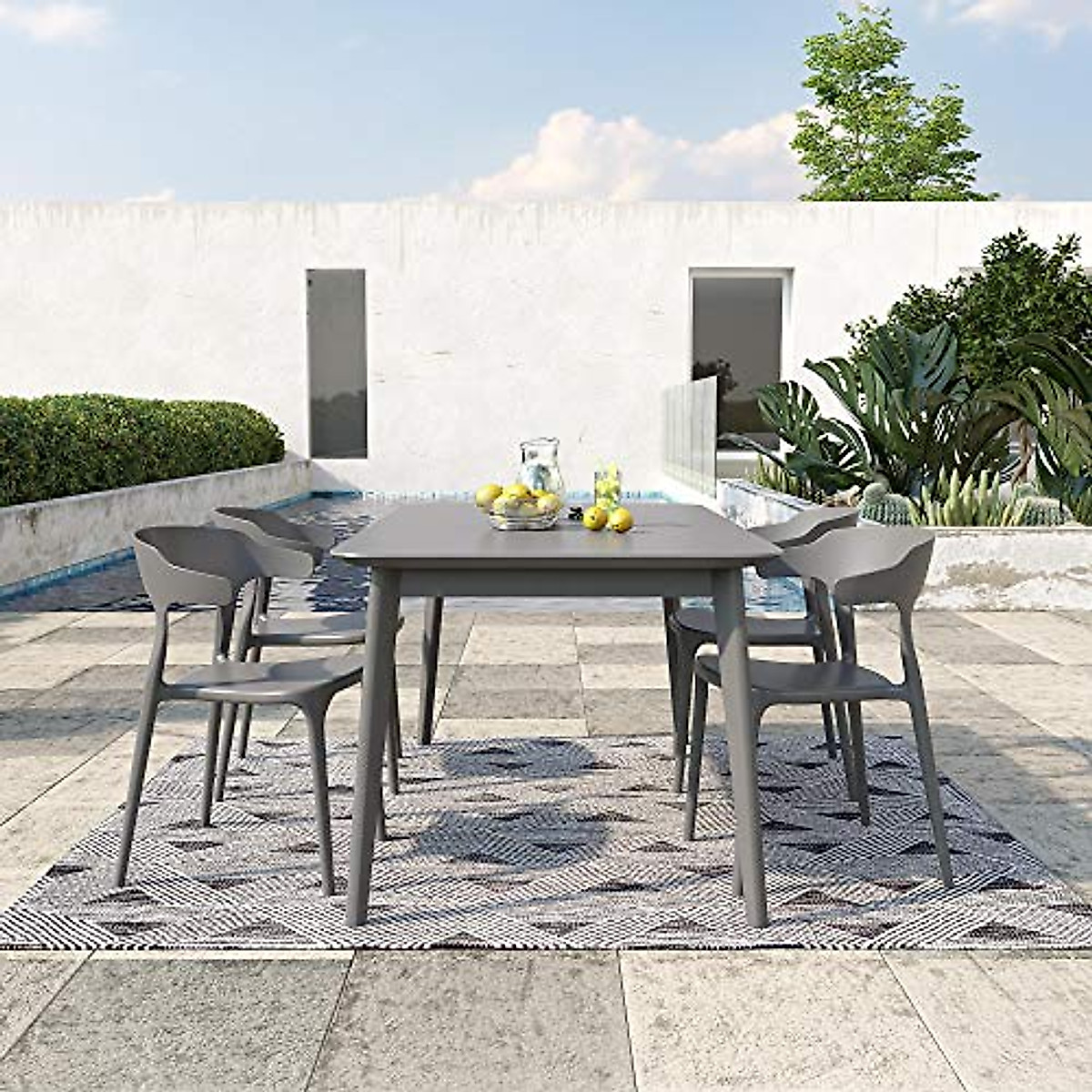 Novogratz Poolside Collection, Felix Stacking Dining Chairs, Indoor/Outdoor, 4-Pack, Charcoal