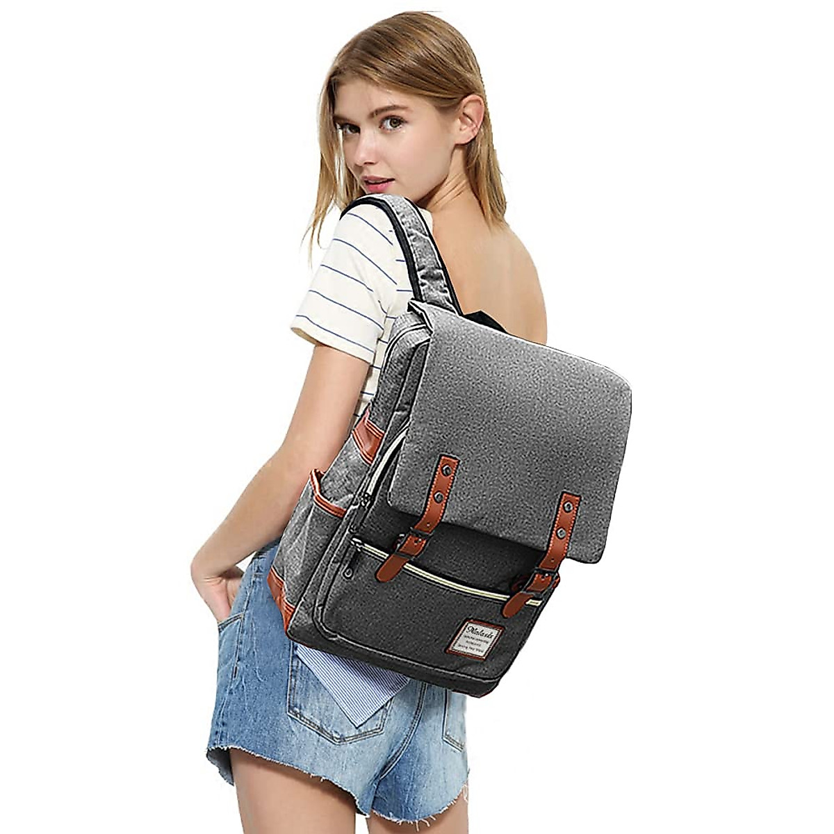 Malaxlx Black Vintage Bookbag for Teen Girls Student, High School USB Laptop Backpack for Women