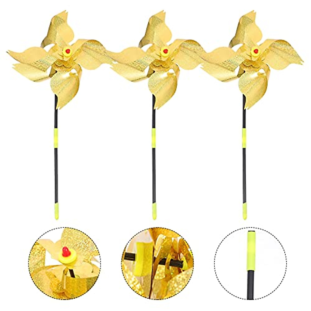 Happyyami 3Pcs Octagonal Bird Windmill Golden Windmill Creative Spinner Bird- Proof Windmill Orchard Balcony Garden Decoration