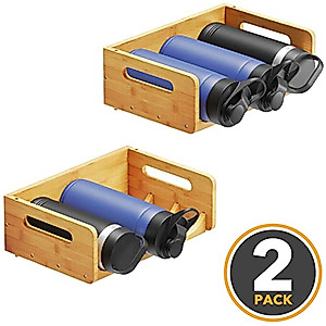 SpaceAid Bamboo Water Bottle Organizer with Labels, Kitchen Pantry Water Bottle Storage Rack for Cabinets, Home Cup and Wine Bottle Holder Shelf Organizers, 2 Pack 3-Slot, Hold 6 Bottles