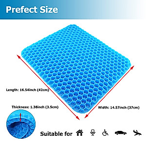 LuckGeto Gel Seat Cushion for Long Sitting Breathable Honeycomb Gel Cushion Tailbone Pain Relief Office Chair Cushion Wheelchair Car Cushions Relief Sciatica Pain with Non-Slip Cover