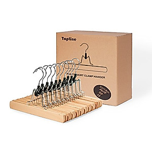 Topline Classic Wood Pants/Skirt Clamp Hangers - Natural Finish (10 Pack)