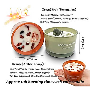 Healing Crystal Candles Decorative Soy Candle for Meditation Jar Candle Spiritual Gift for Women Scented Manifestation Candle 2 Pack Orange and Green