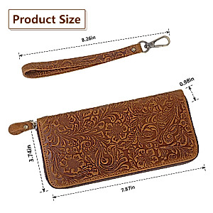 GUZUHUKU Vintage Embossed Zipper Wallet, Womens Wallets Large Capacity Detachable Wrist Strap Clutch Purses Perfect for Travel and Dating