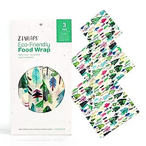 Z Wraps - Reusable Beeswax Food Wraps - Assorted 3-Pack (S, M, L) - Made in USA with 100-Precent Cotton, Organic Beeswax and Jojoba Oil - Wild Wanderers