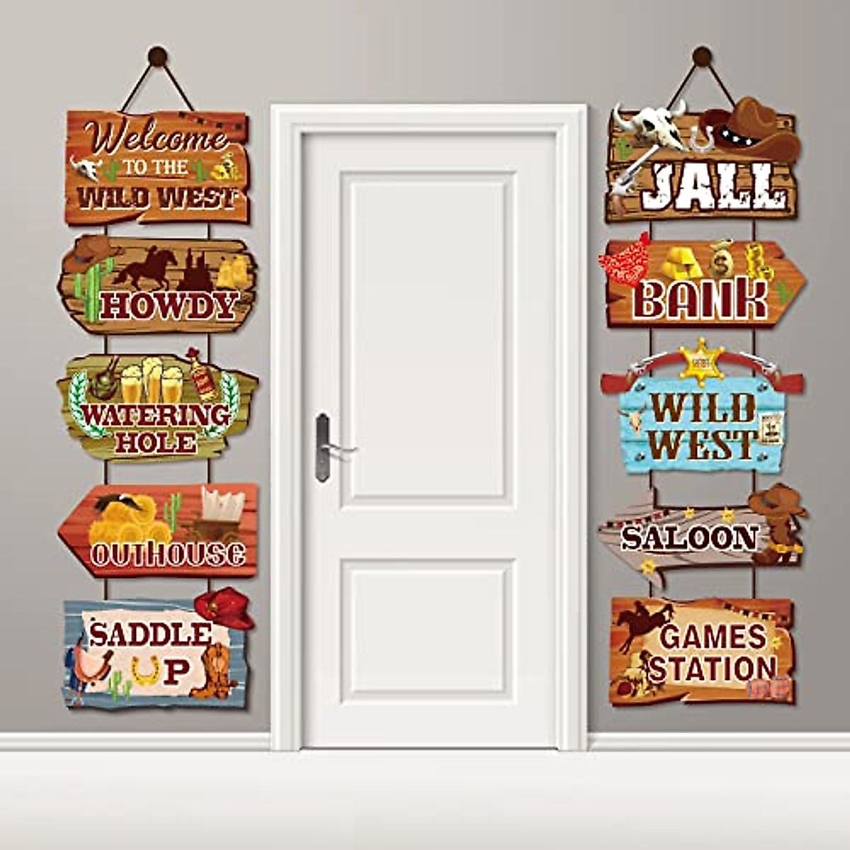 Western Party Directional Sign Cowboy Porch Sign Cowboy Banner Hanging Decoration Western Cowboy Theme Wild West Party Large Yard Indoor/Outdoor Western Cowboy Decoration Party Decorations
