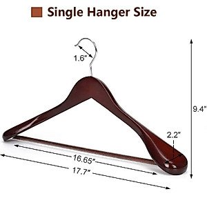 JS HANGER Wooden Extra-Wide Shoulder Suit Hangers for Coat and Pants, Walnut Finish, 6-Pack