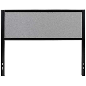 EMMA + OLIVER Queen Size Light Gray Fabric Upholstered Panel Headboard with Metal Surround and Legs - Attaches to Standard Bed Frames