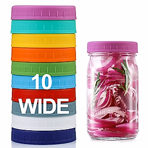 AOZITA 10 Pack Plastic Wide Mouth Mason Jar Lids for Ball, Kerr and More - Multicolor Storage Caps for Mason Jars, Canning Jars - Leak-Proof, Dishwasher Safe & Food Grade