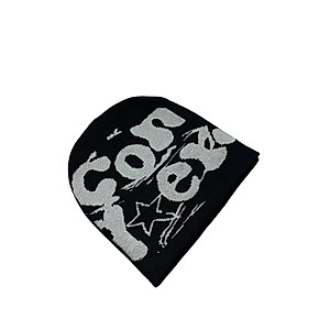 Women Men Y2K Beanie Hat Letter Printing Knitted Hat Warm Woolen Hat Casual Sports Pullover Hat Fashion Hip hop Trend Beanie Black