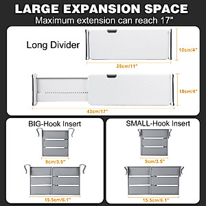 HsmQuvrent 5Pack Adjustable Drawer Dividers with Inserts 4" high Drawer Organizer for Clothes, Expandable Dresser Separators in Bedroom Bathroom Kitchen Fridge Office and Storage(11-17")