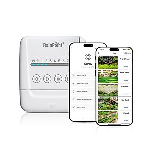 RAINPOINT 8 Zone Smart Sprinkler Controller - Local Weather Intelligence WiFi Sprinkler System Controller, Easy Install APP Control Irrigation System, Sprinkler Timer for Garden Yard