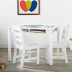Lipper International Child's Rectangular Table with Shelves and 2 Chairs, White