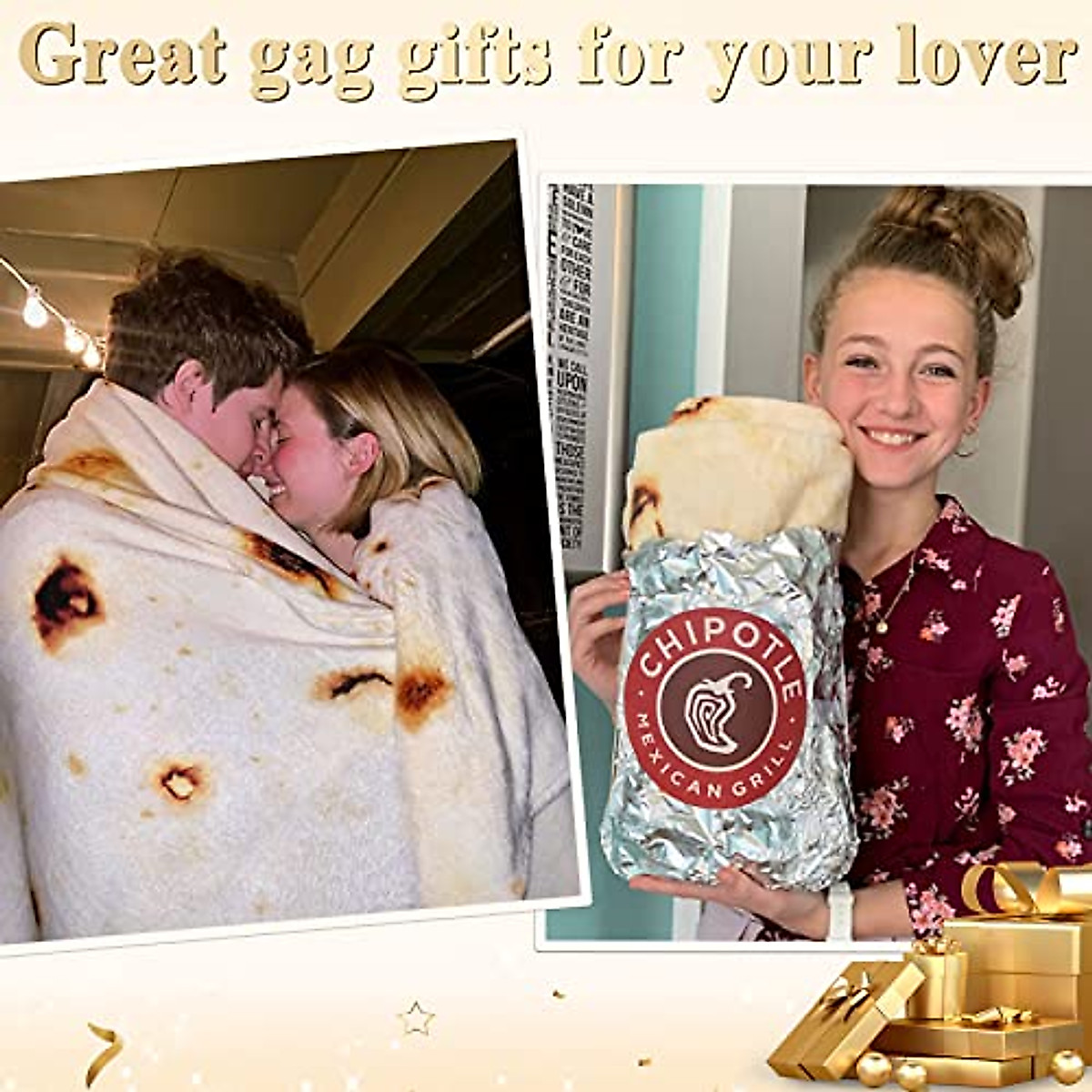 Jorbest Burritos Tortilla Wrap Blanket for Adults and Kids, Double Sided Funny Food Blanket, Novelty Funny Gifts for Women Men Teens, 285 GSM Soft Flannel Taco Blanket, 60 inches Yellow