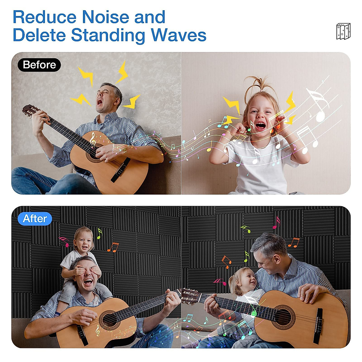 12 Pack Acoustic Panels Self-Adhesive, 1" X 12" X 12" Quick-Recovery Sound Proof Foam Panels, Acoustic Foam Wedges High Density, Soundproof Wall Panels for Home Studio,Carbon Black