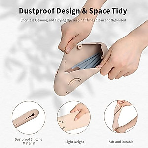 Vemoky Makeup Brush Holder/makeup brush covers/Travel Makeup Brush Holder/Soft Silicone Makeup Brush Holder/Stylish Make Up Brushes Holder Organizer/Double-sided Vent Makeup Bags for Women (Khaki)