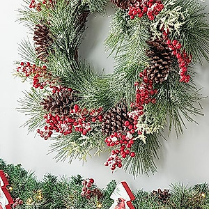 Glitzhome Christmas Artificial Wreath with Berry Pinecone for Front Door and Wall, 24" D