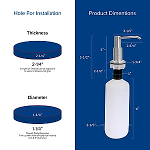 Soap Dispenser for Kitchen Sink with Large 500 ml (17 oz) Bottle, Stainless Steel Kitchen Sink Soap Dispenser Pump - Refill from top, Brushed Nickel Built in Counter soap Dispenser, Rust Resistant